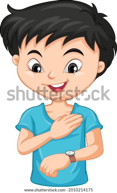 Boy Cartoon Character Looking Wrist Watch Stock Vector (Royalty Free ...