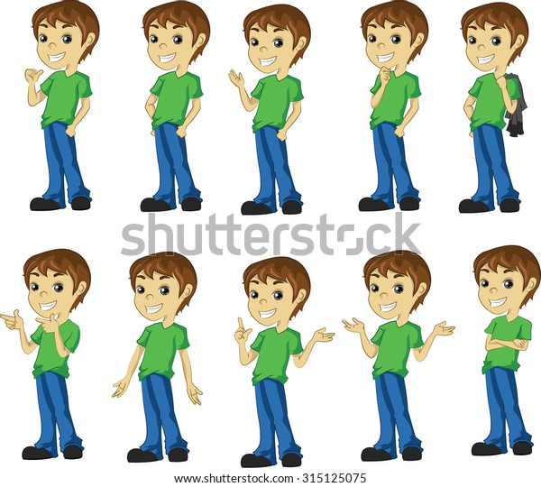Boy Cartoon Character Set Various Poses Stock Vector (Royalty Free ...