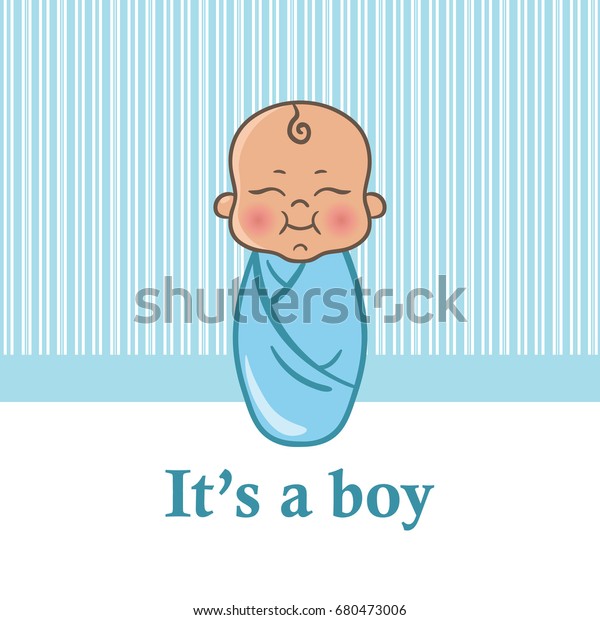 Boy Cartoon Newborn Baby Vector Postcard: เวกเตอร์สต็อก (ปลอดค่า ...