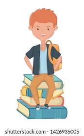 Stressed Student Sitting Surrounded By Stacks Stock Vector (Royalty ...