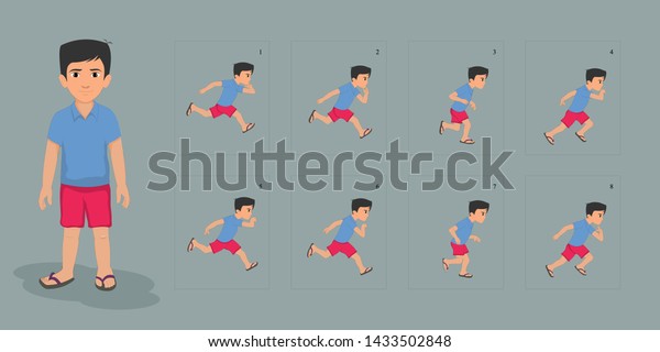Boy Character Run Cycle Animation Sprites: เวกเตอร์สต็อก (ปลอดค่า ...