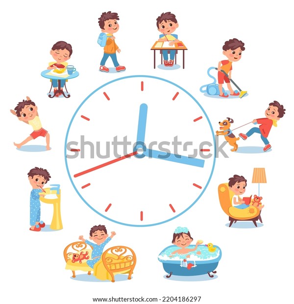 Boy Daily Routine Children Everyday Activities Stock Vector (Royalty ...
