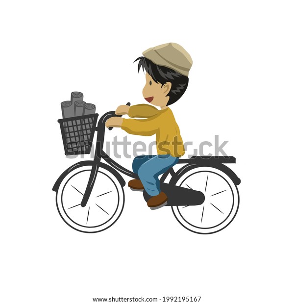 Boy Delivering Newspaper On Bicycle Vector Stock Vector (Royalty Free ...