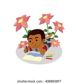 Boy Drawing Flower Stock Vector (Royalty Free) 408883897 | Shutterstock