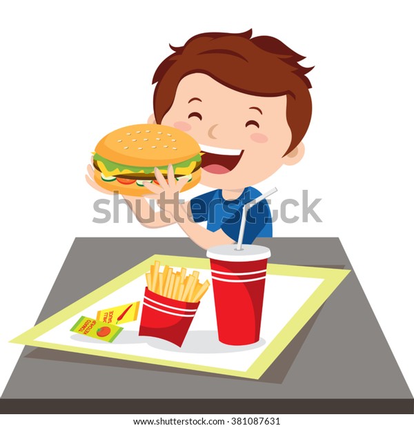 Boy Eating Fast Food Vector Illustration庫存向量圖（免版稅）381087631 | Shutterstock