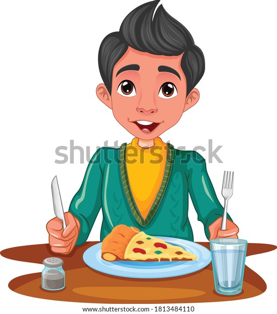 Boy Eating Food Cartoon Vector Art Stock Vector (Royalty Free ...