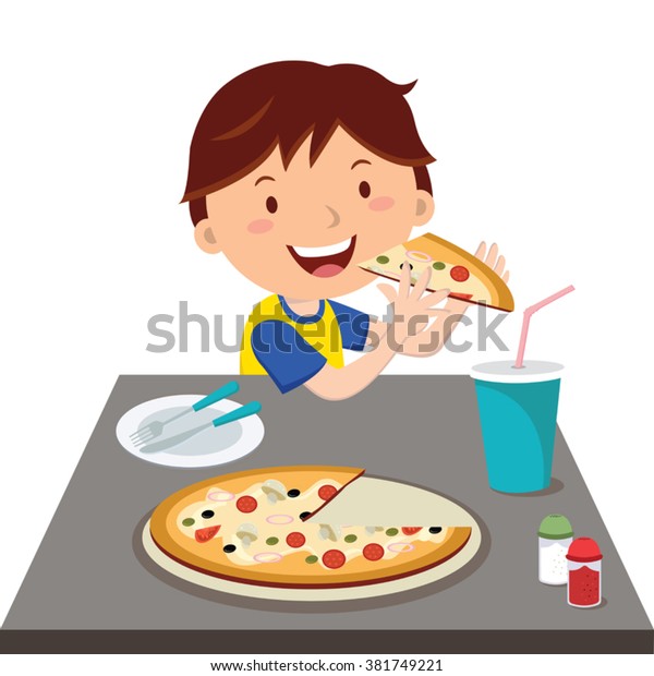 Boy Eating Pizza Vector Illustration Little Stock Vector (Royalty Free ...