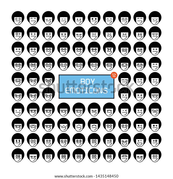 Boy Face Emoticon Icons Set Stock Vector (Royalty Free) 1435148450 ...