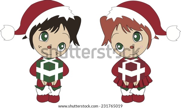 Boy Girl Christmas Stock Vector (Royalty Free) 231765019 | Shutterstock