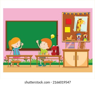 Boy Girl Classroom Enjoy Study White Stock Vector (Royalty Free ...