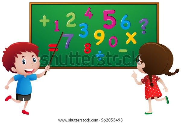 Boy Girl Counting Numbers On Board Stock Vector (Royalty Free ...