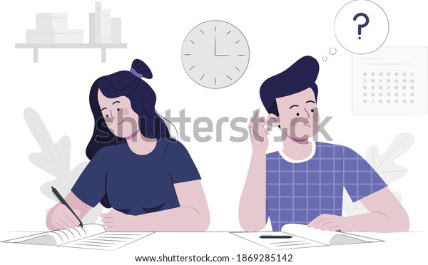 Boy Girl During Exam Flat Design Stock Vector (Royalty Free) 1869285142