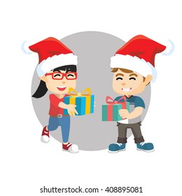 Boy Girl Exchanging Gift 스톡 벡터(로열티 프리) 408895081 | Shutterstock