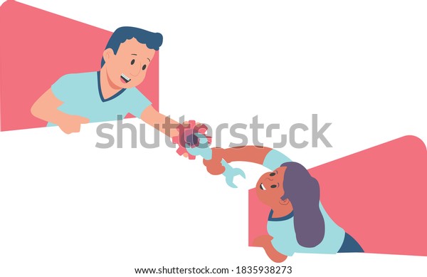 Boy Girl Helping Each Other Build Stock Vector (Royalty Free) 1835938273