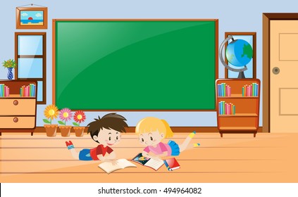 Boy Girl Reading Book Class Illustration Stock Vector (Royalty Free ...