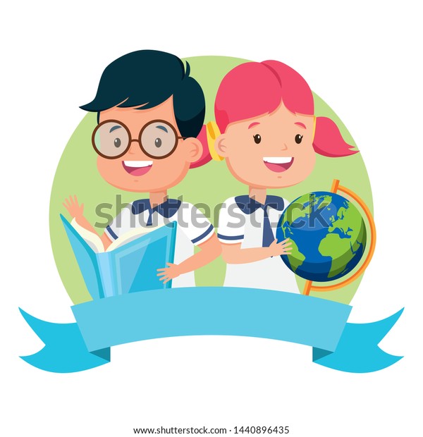 Boy Girl Student Map Book Back Stock Vector (Royalty Free) 1440896435 ...