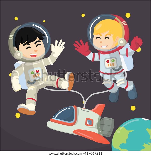 Boy Girls Astronaut Floating Space Stock Vector (Royalty Free) 417069211