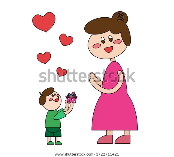 Boy Gives Gift His Mother Cartoon Stock Vector (Royalty Free) 1722711421 Boy Gives Gift His Mother Cartoon Stock Vector (Royalty Free) 1722711421