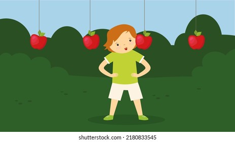 Boy Hanging Four Apples Stock Vector (Royalty Free) 2180833545 ...