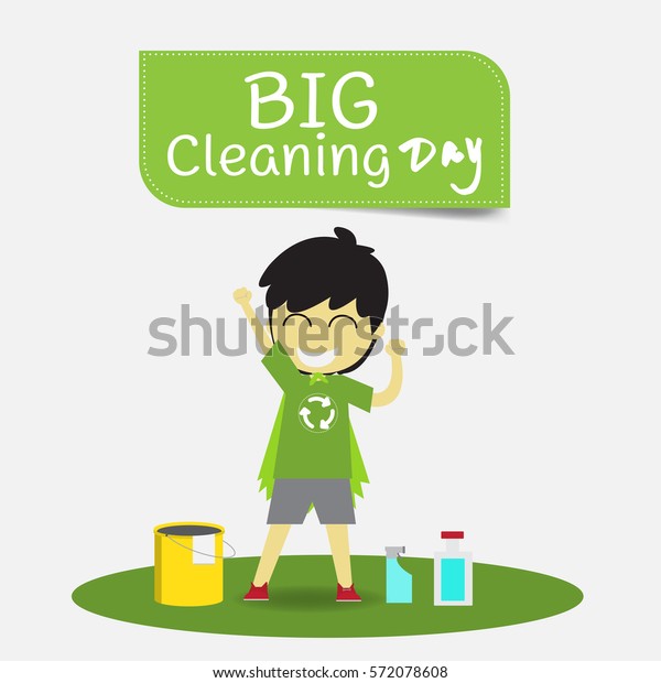 boy happy in cleaning day