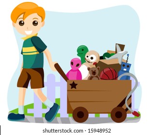Boy His Cart Toys Vector Stock Vector (Royalty Free) 15948952 ...