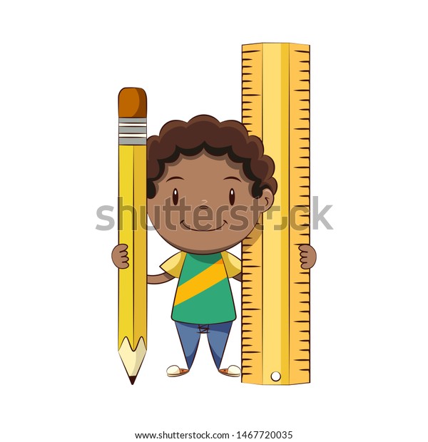 Boy Holding Big Pencil Ruler Happy Stock Vector (Royalty Free ...