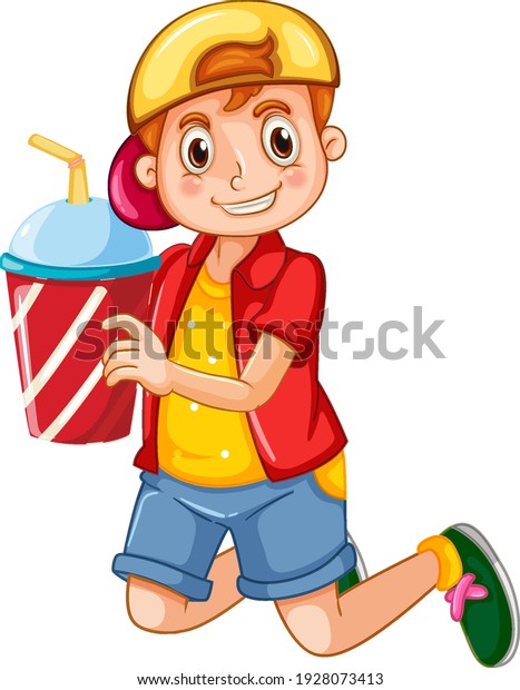 Boy Holding Drink Cup Cartoon Character Stock Vector (Royalty Free ...