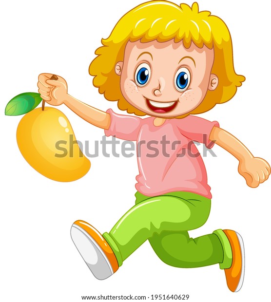 Boy Holding Mango Fruit Cartoon Character Stock Vector (Royalty Free ...