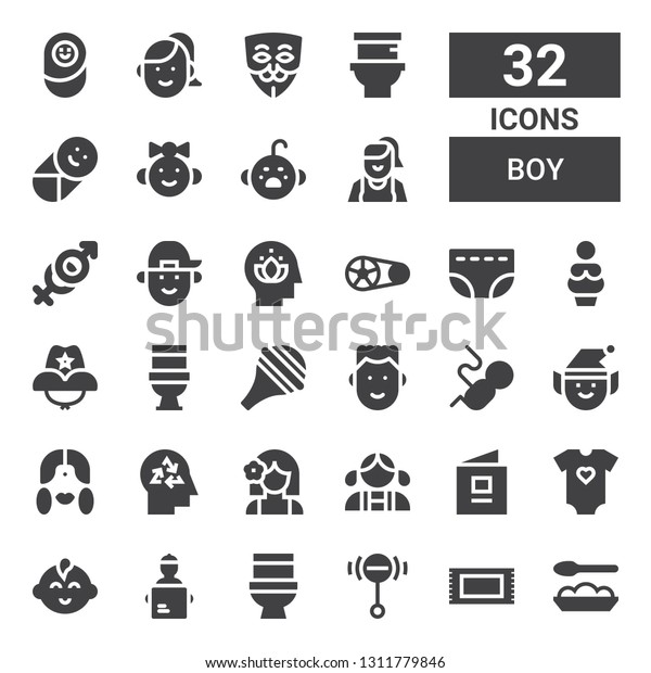Boy Icon Set Collection 32 Filled Stock Vector (Royalty Free ...