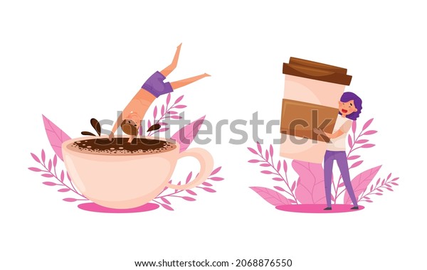 Boy Jumping Into Big Cup Coffee Stock Vector (Royalty Free) 2068876550 ...