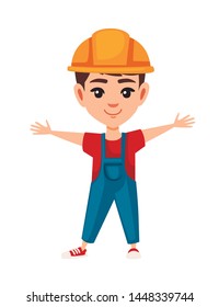 Boy Kid Wearing Builder Costume Cartoon Stock Vector (Royalty Free ...