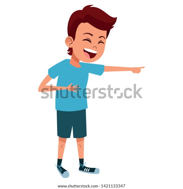 boy laughing and pointing out avatar cartoon character vector ...