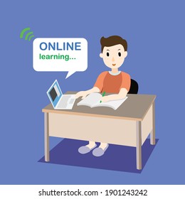Boy Learning Online Home Stock Vector (Royalty Free) 1901243242 ...