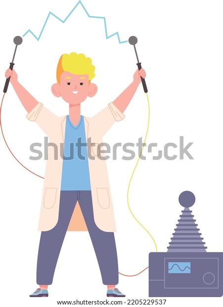 Boy Making Electric Energy Experiment Scientist Stock Vector (Royalty ...