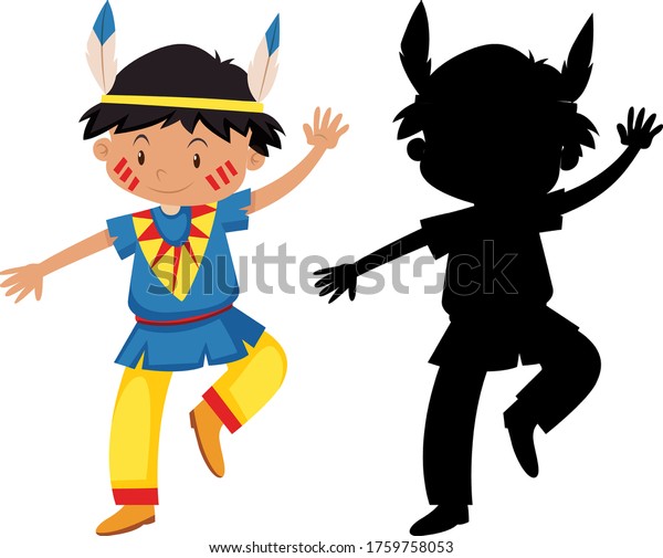 Boy Native American Costume Silhouette Illustration Stock Vector ...