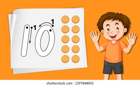Boy Number Ten Tracing Worksheets Illustration Stock Vector (Royalty ...