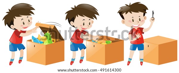 Boy Opens Box Full Toys Illustration Stock Vector (Royalty Free ...