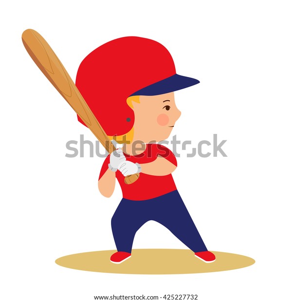 Boy Playing Baseball Cute Cartoon Character Stock Vector (Royalty Free ...