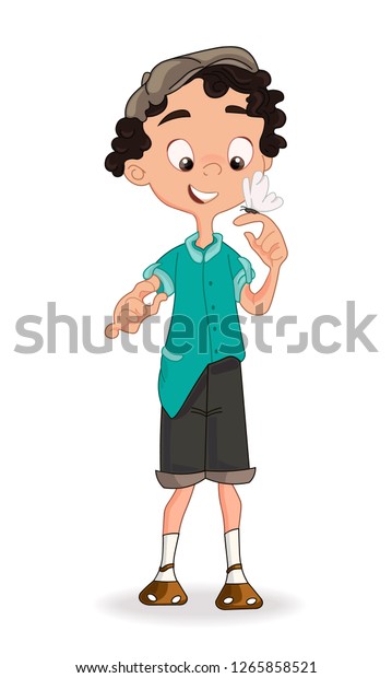 Boy Playing Butterfly Vector Cartoon Character Stock Vector (Royalty ...