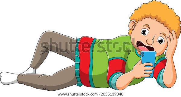 Boy Playing Mobile Phone Illustration Stock Vector (Royalty Free ...