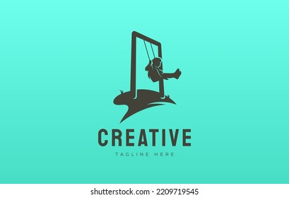 Boy Playing Swing Logo Design Template Stock Vector (Royalty Free ...