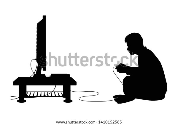 Boy Plays Video Game Joystick Silhouette Stock Vector (Royalty Free ...
