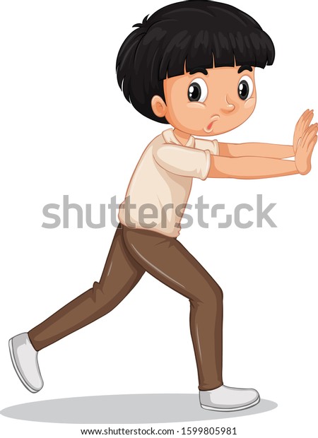 Boy Pushing Wall On White Background Stock Vector (Royalty Free ...