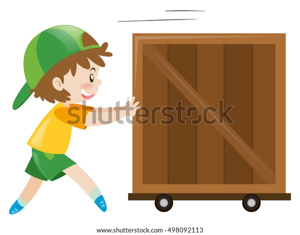 Boy Pushing Wooden Box Alone Stock Vector (Royalty Free) 498092113 ...