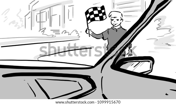 Boy Racing Car Flag View Inside Stock Vector (Royalty Free) 1099915670 ...