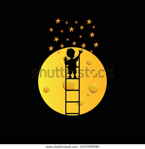 Boy Reaches Star By Climbing Ladder Stock Vector (Royalty Free ...