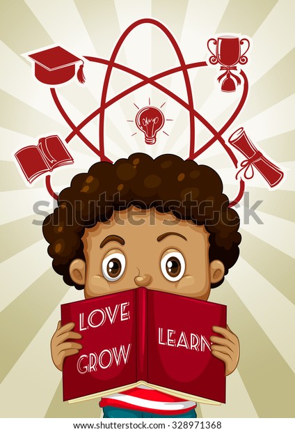 Boy Reading Educational Symbols Illustration Stock Vector (Royalty Free ...