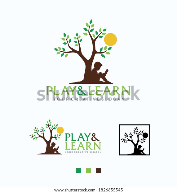 Boy Reading Next Tree Education Logo Stock Vector (Royalty Free ...