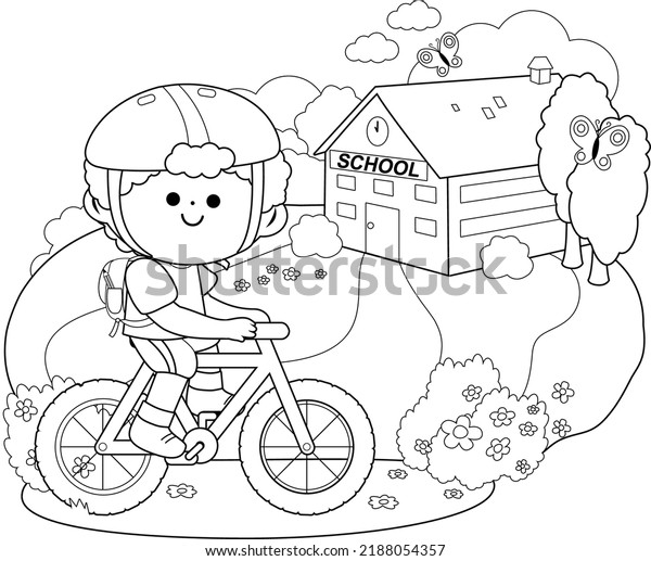 Boy Riding Bicycle School Vector Black 库存矢量图（免版税）2188054357 | Shutterstock