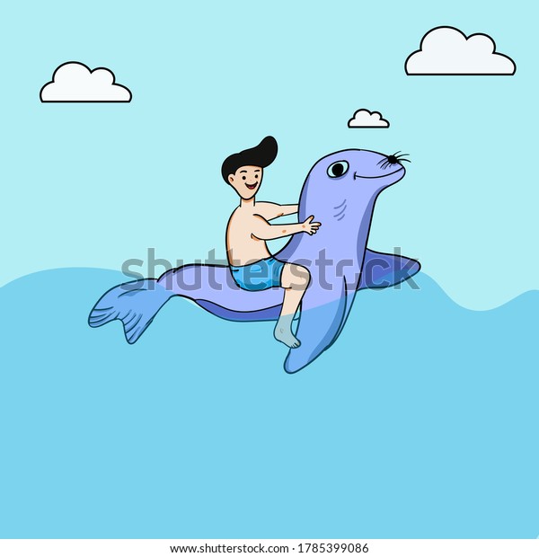 Boy Riding Seal Vector Illustration Stock Vector (Royalty Free ...